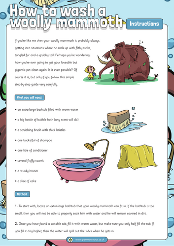Yr 3/4 Instruction English Writing Unit - How to wash a woolly mammoth ...