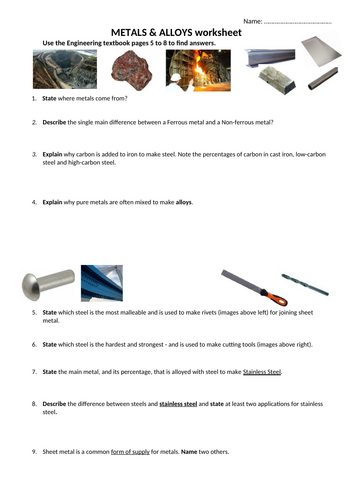 Engineering GCSE AQA - Metals & Alloys | Teaching Resources