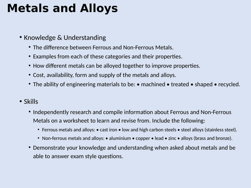 Engineering GCSE AQA - Metals & Alloys | Teaching Resources