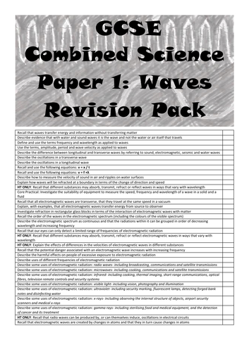 Combined Physics revision pack- Waves & The EM Spectrum | Teaching ...