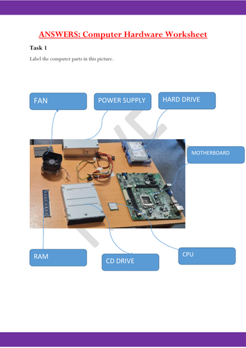ANSWERS: Computer Hardware Worksheet | Teaching Resources