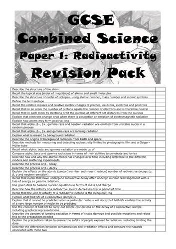 Combined Physics Revision Pack Radioactivity Teaching Resources