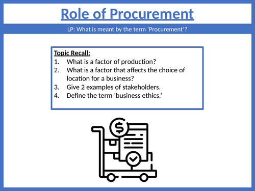GCSE Role of Procurement | Teaching Resources
