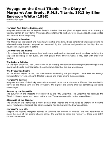 Voyage on the Great Titanic - The Diary of Margaret Ann Brady, R.M.S ...