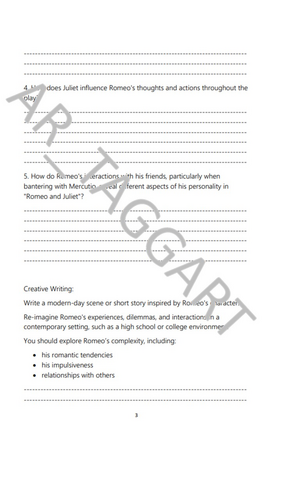 SHAKESPEARE - CHARACTER ANALYSIS - ROMEO MONTAGUE | Teaching Resources