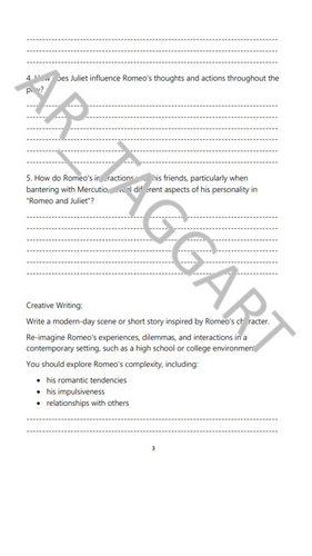 SHAKESPEARE - CHARACTER ANALYSIS - ROMEO MONTAGUE | Teaching Resources