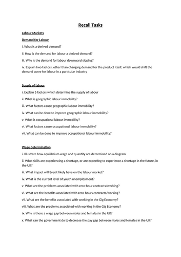A-level Economics - Revision questions | Teaching Resources