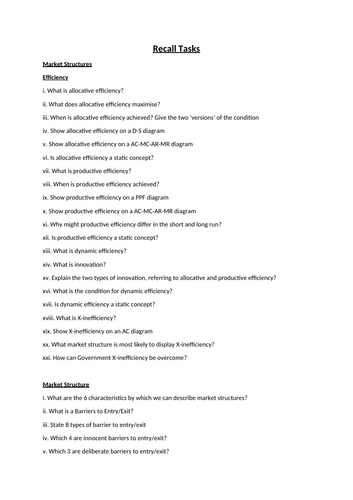 A-level Economics - Revision questions | Teaching Resources
