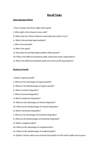 A-level Economics - Revision questions | Teaching Resources
