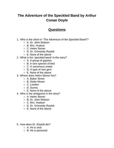 The Adventure of the Speckled Band. 30 multiple-choice questions ...