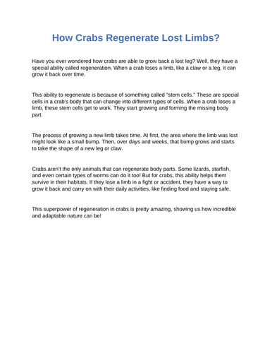 How Crabs Regenerate Lost Limbs? : Reading Comprehension Questions With ...