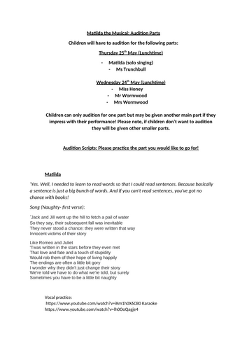 Matilda the Musical | Teaching Resources