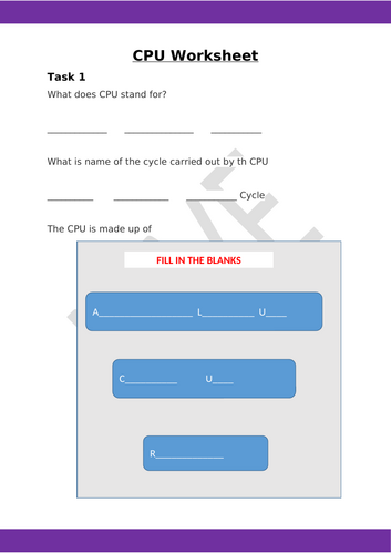 CPU Worksheet | Teaching Resources