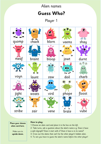 Alien Words Guess Who Game | Teaching Resources