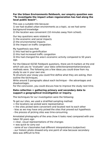 Human Fieldwork (Urban Environments) Guide for GCSE/IGCSE Geography | Teaching Resources
