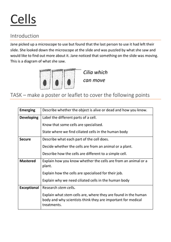 Cilliated Cells. A self-guided task | Teaching Resources