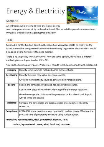 Energy & electricity - a self guided task | Teaching Resources