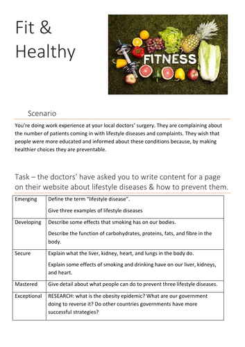Healthy lifestyles - a self guided task | Teaching Resources