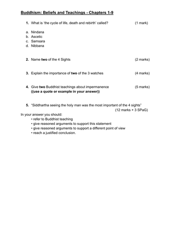 Buddhism: Beliefs and Teachings AQA GCSE Mid Module Assessment ...