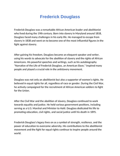 Frederick Douglass Questions And Answers Frederick Douglass