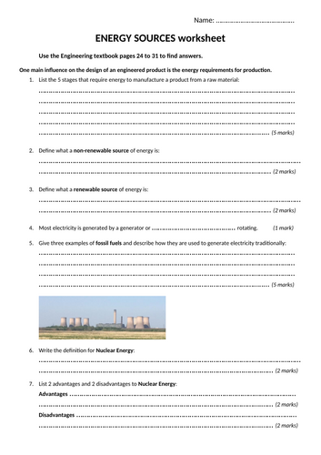 Engineering GCSE AQA - Sources of Energy lesson | Teaching Resources