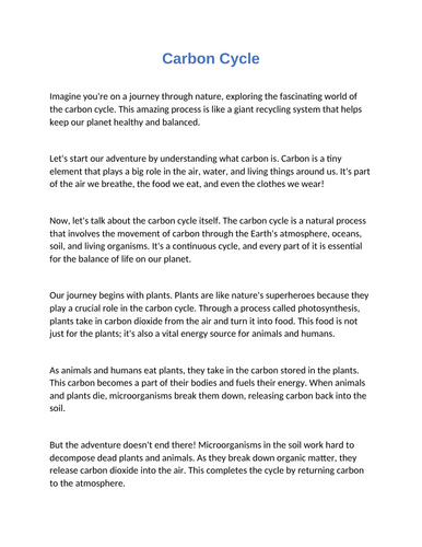 Carbon Cycle : Reading Comprehension Questions With Answers - Quiz ...