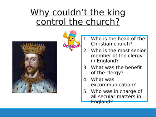 Challenges to monarchy 4 - control of church | Teaching Resources