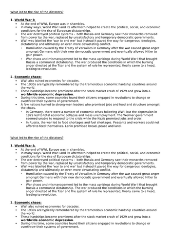 WWII 4 - Recap of dictators | Teaching Resources
