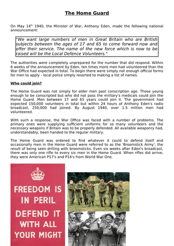 WWII 12 - Home Guard | Teaching Resources