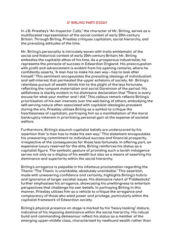 AN INSPECTOR CALLS - Beyond A* Exemplar Essay [CHARACTER MEGAPACK ...