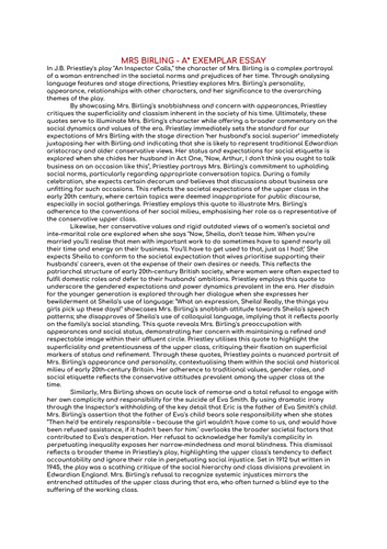 AN INSPECTOR CALLS - Beyond A* Exemplar Essay [CHARACTER MEGAPACK ...