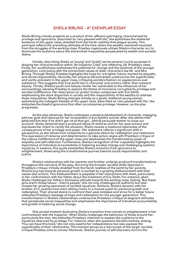 AN INSPECTOR CALLS - Beyond A* Exemplar Essay [CHARACTER MEGAPACK ...
