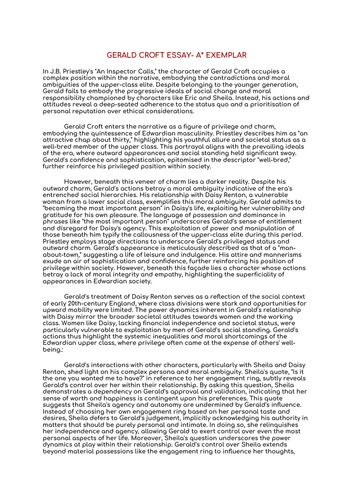 GERALD CROFT - Beyond A* Exemplar Essay [AN INSPECTOR CALLS] | Teaching ...