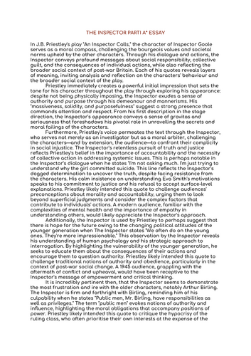 INSPECTOR GOOLE [THE INSPECTOR] - Beyond A* Exemplar Essay [AN ...