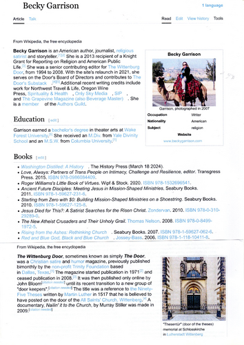 Becky Garrison author, journalist, religious satirist and storyteller | Teaching Resources