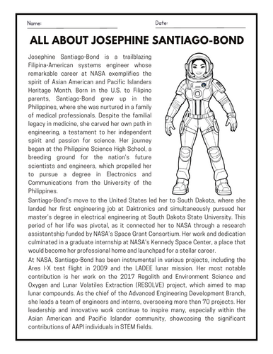 Josephine Santiago-Bond - Reading Activity Pack | AAPI Heritage Month ...