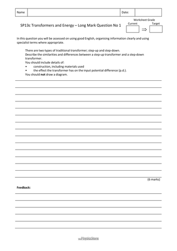 Ks4 Gcse Physics Edexcel Sp13c Transformers And Energy Lesson Bundle