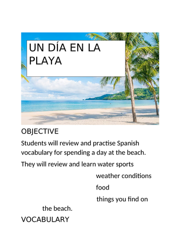 UN DÍA EN LA PLAYA | Teaching Resources