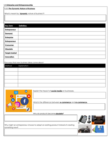 GCSE Edecel Business 1.1 Enterprise & Entrepreneurship Revision ...