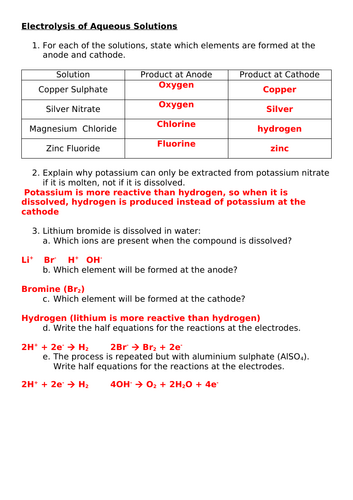 Electrolysis 3 lesson pack - AQA GCSE TRILOGY COMBINED SCIENCE ...