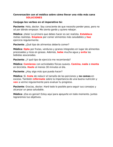Vida sana (Conversación con el médico) para practicar el imperativo ...