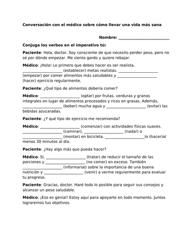 Vida sana (Conversación con el médico) para practicar el imperativo ...