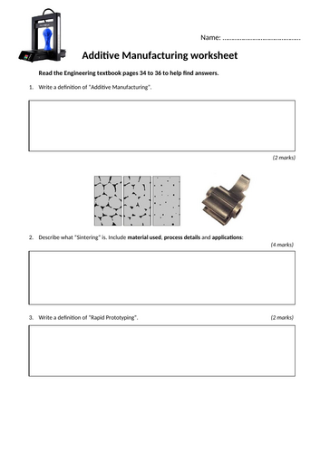 Engineering GCSE AQA - Additive Manufacturing | Teaching Resources