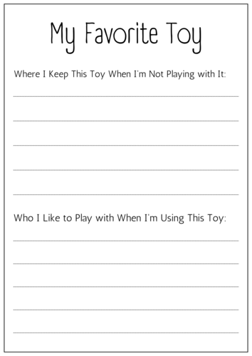 Printable my favourite toy writing worksheet for for kindergarten ...