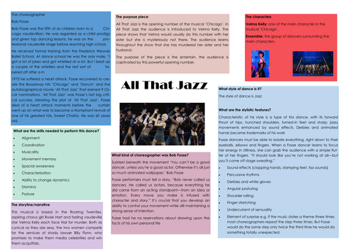 All That Jazz Knowledge Organiser | Teaching Resources