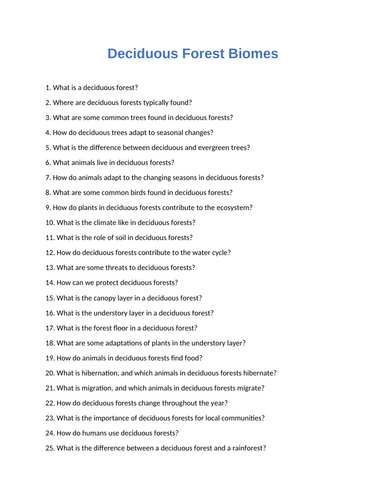 Deciduous Forest Biomes : 60 Assessment Questions With Answers - Quiz ...
