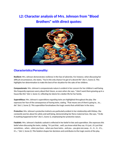 Blood Brothers Mrs Johnstone | Teaching Resources