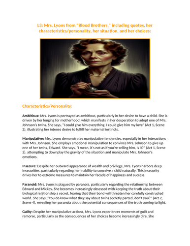 Mrs Lyons Blood Brothers | Teaching Resources