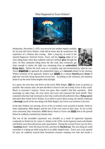 Travis Walton Alien Abduction (Narrative Tenses) | Teaching Resources