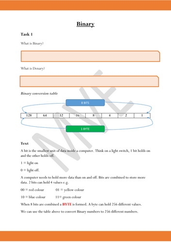 Binary conversion worksheet | Teaching Resources